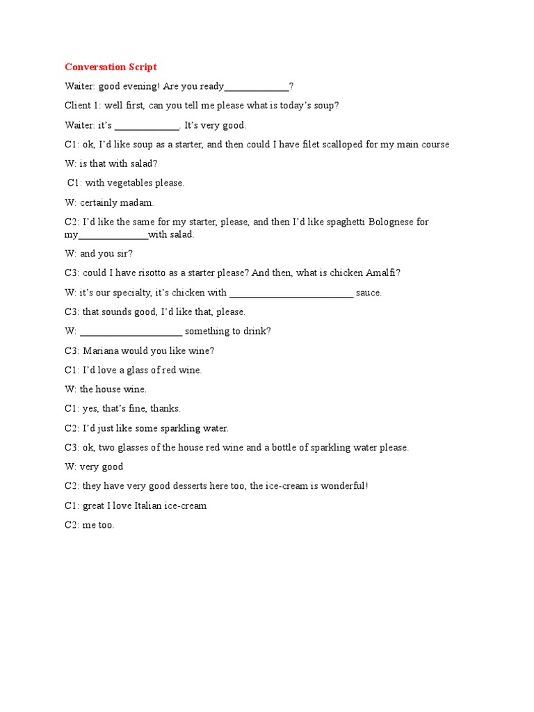 Conversation Script For Taking Order | PDF