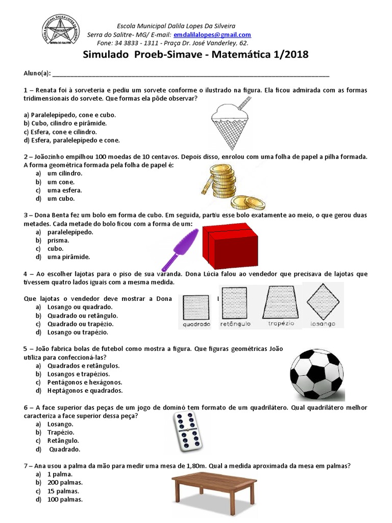 Simulado Proeb Mat 1 | PDF | Formas geométricas