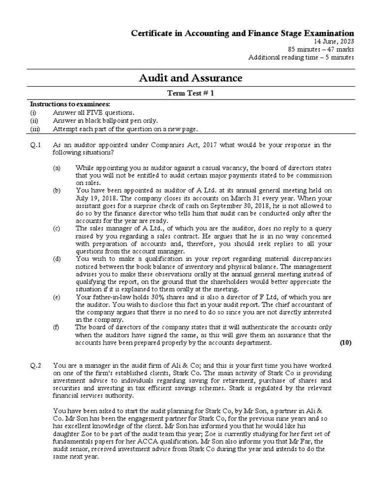 Term Test 1 | PDF | Audit | Auditor's Report