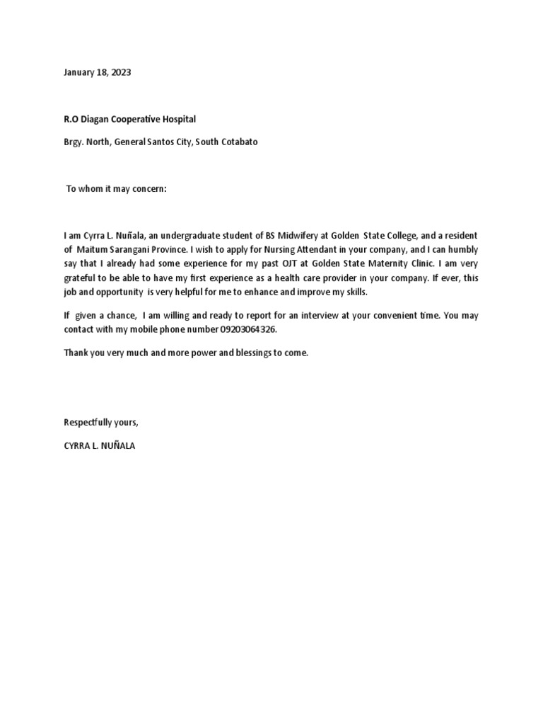 Application Letter R.O Diagan | PDF | Lifestyle