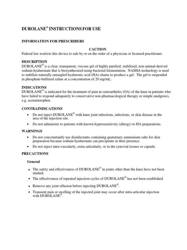 Durolane | PDF | Injection (Medicine) | Osteoarthritis