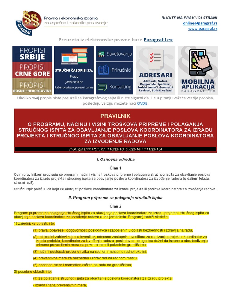 Pravilnik o Programu Nacinu I Visini Troskova Pripreme I Polaganja Strucnog Ispita Za Obavljanje ...