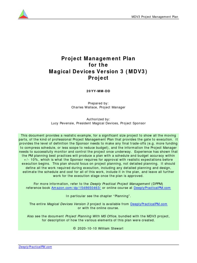 2 - MDV3 Project Management Plan PDF | PDF | Project Management ...