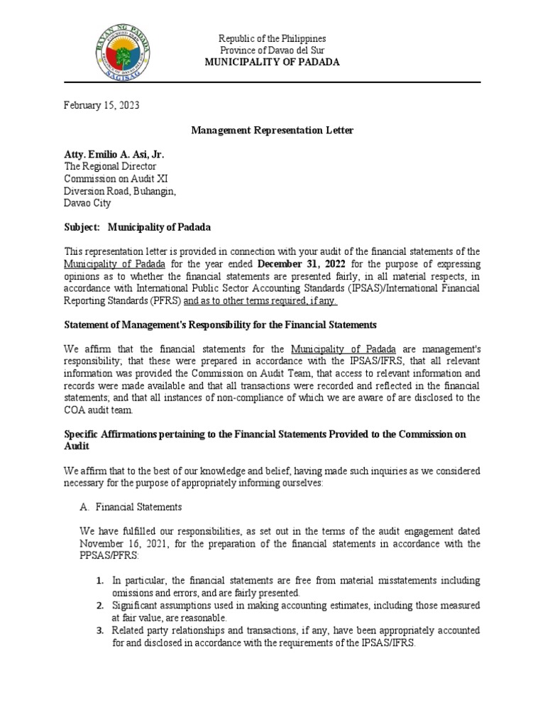 Municipality of Padada Management Letter | PDF | Audit | Internal Control