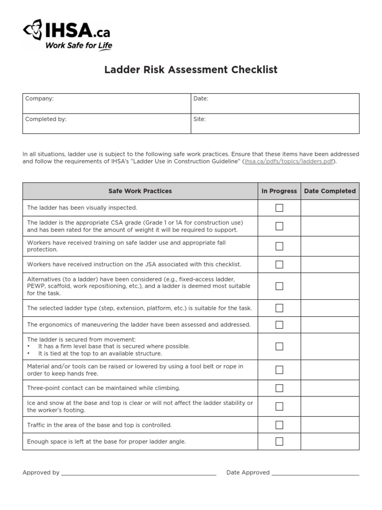 Ladder Risk Assessment Checklist | PDF | Technology & Engineering