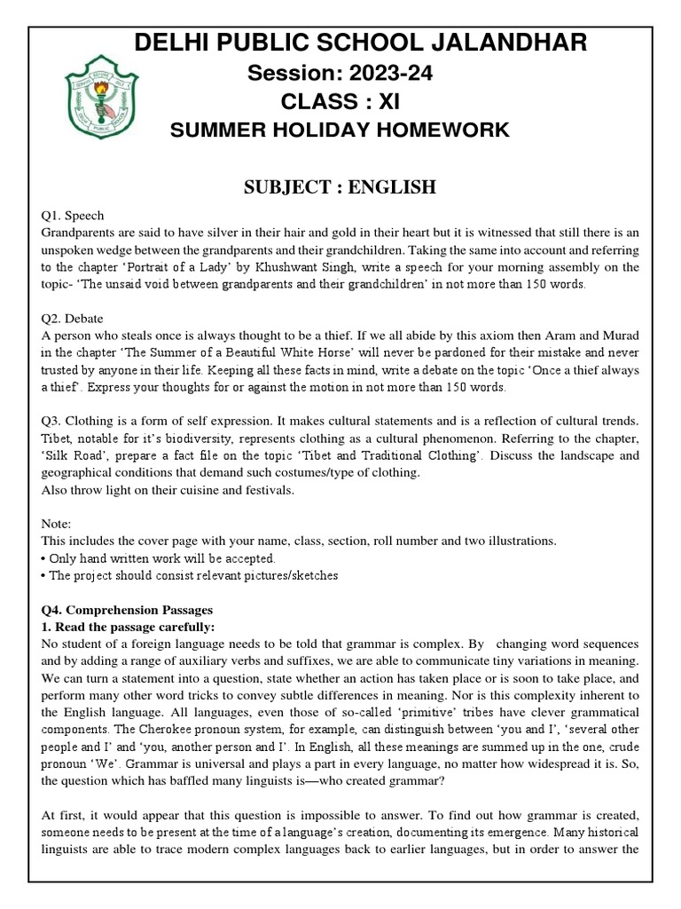Class XI English Summer Homework 2023-24 | PDF | Electron | Energy Level