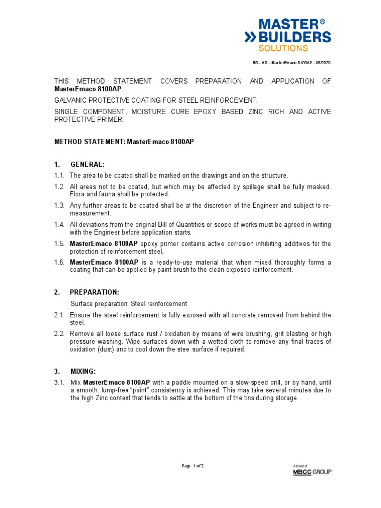 Masteremaco 8100 AP Ms | PDF | Paint | Corrosion