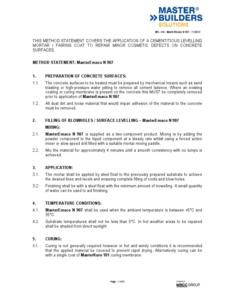 Masteremaco N 907 Ms | PDF | Concrete | Cement