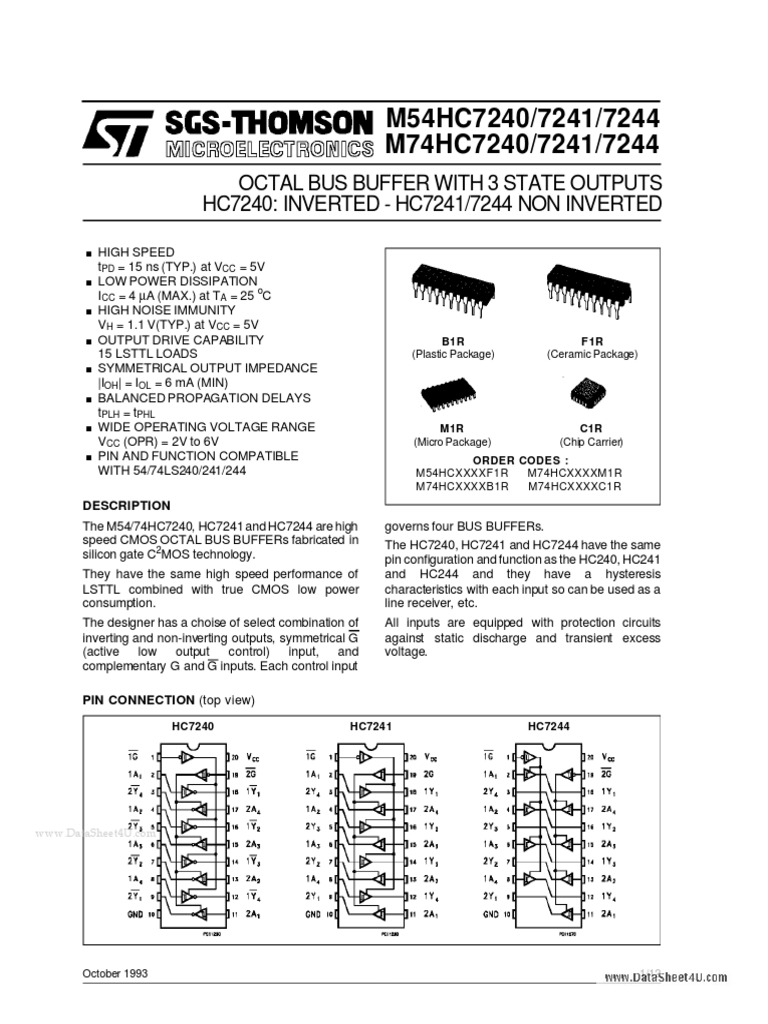 74HC7240 STMicroelectronics | PDF | Cmos | Logic Gate