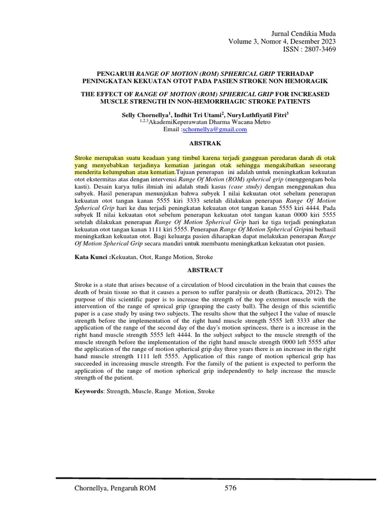 Pengaruh Range of Motion (Rom) Spherical Grip Terhadap Peningkatan Kekuatan Otot Pada Pasien ...
