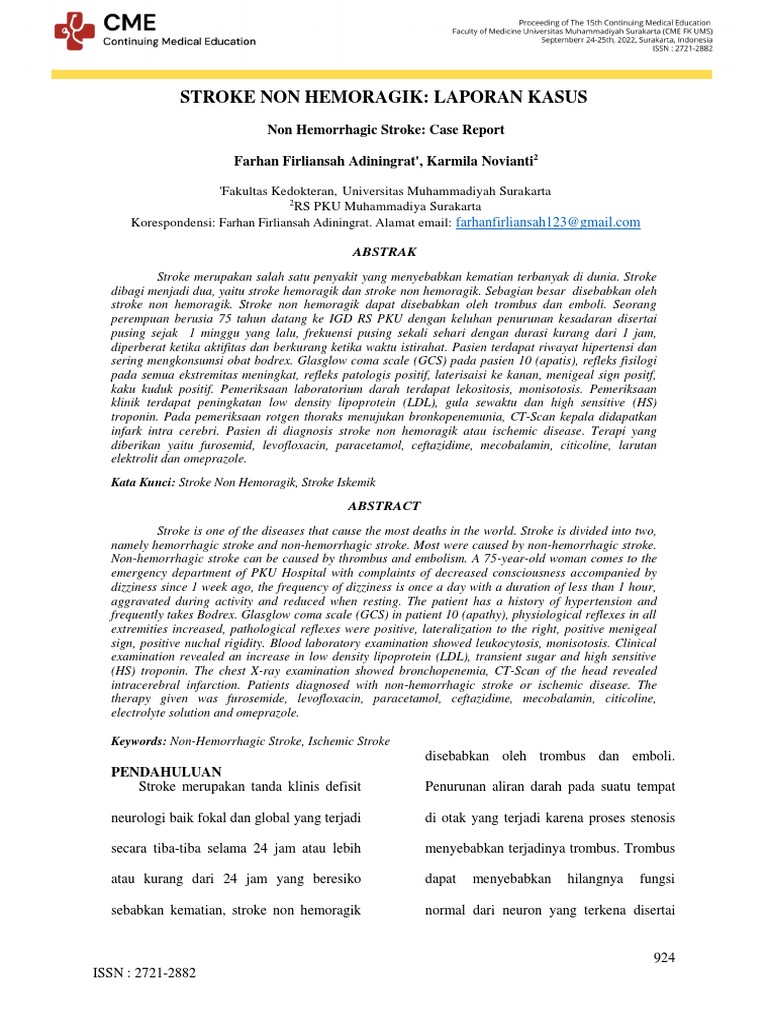 Stroke Non Hemoragik Laporan Kasus | PDF