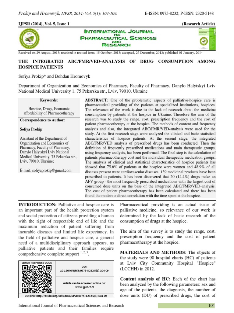 The Integrated Abc/fmr/ved-Analysis of Drug Consumption Among Hospice ...