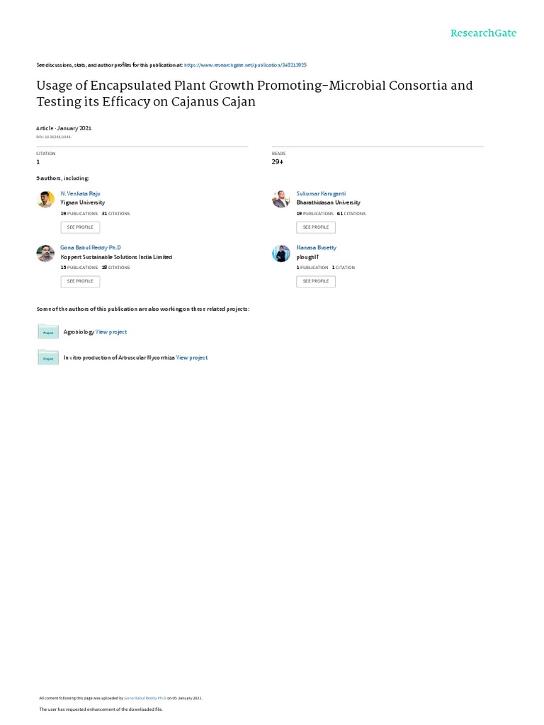Usage of Encapsulated Plant Growth Promoting Microbial Consortia and ...