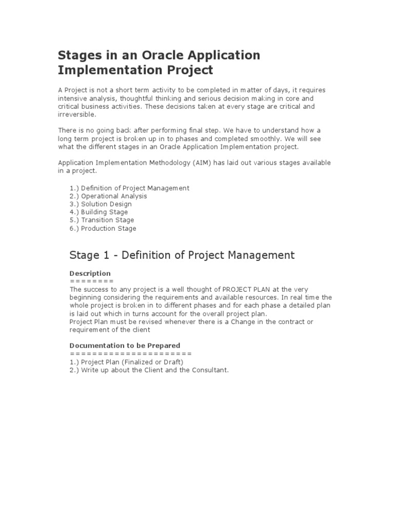 Different Stages in An Oracle Application Implementation Project ...