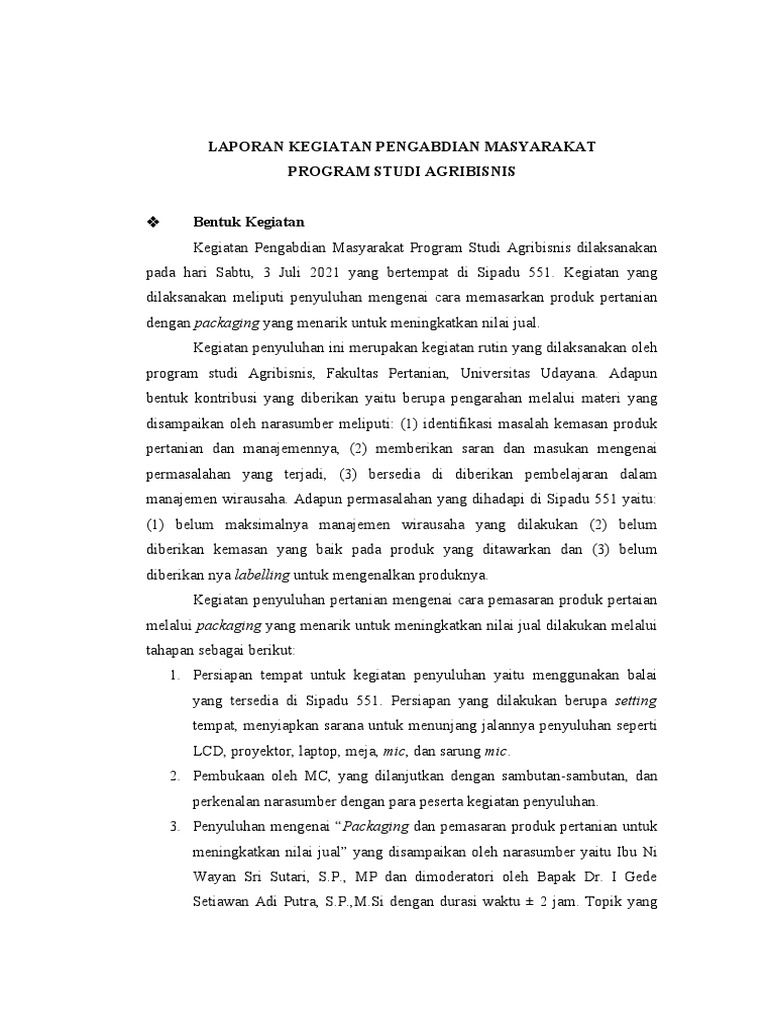 Laporan Kegiatan Pengabdian Masyarakat | PDF