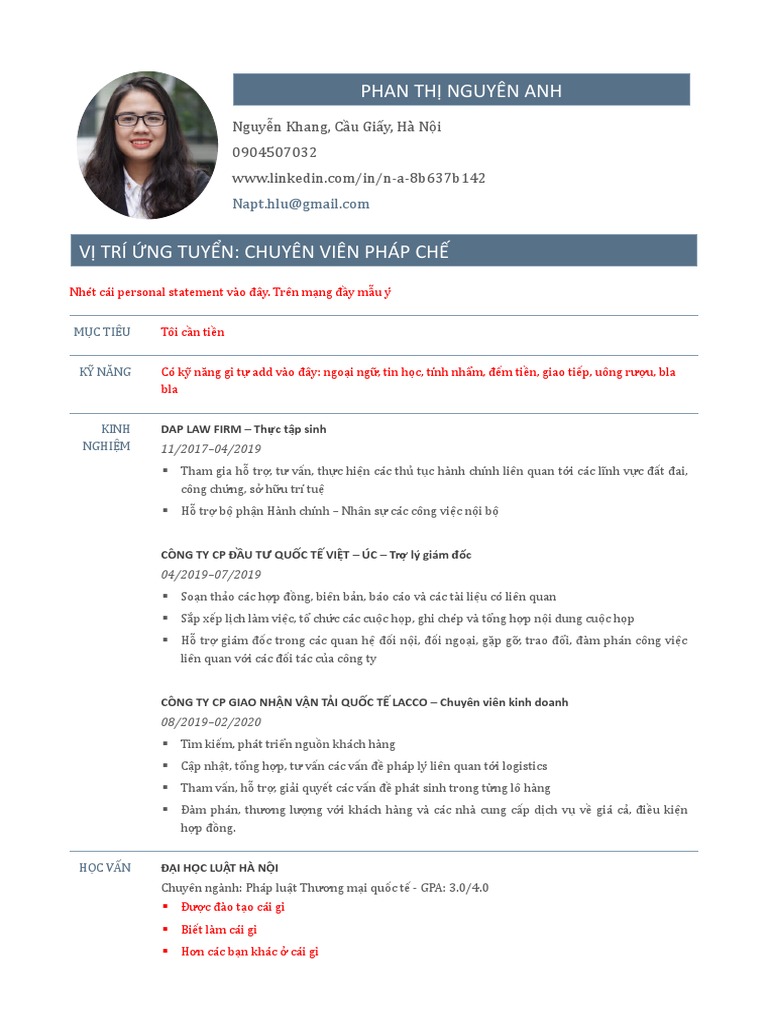 CV - Phan Thị Nguyên Anh - Chuyên viên pháp chế | PDF
