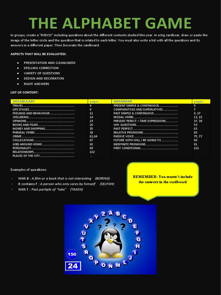 The Alphabet Game | PDF | Perfect (Grammar) | Semantic Units