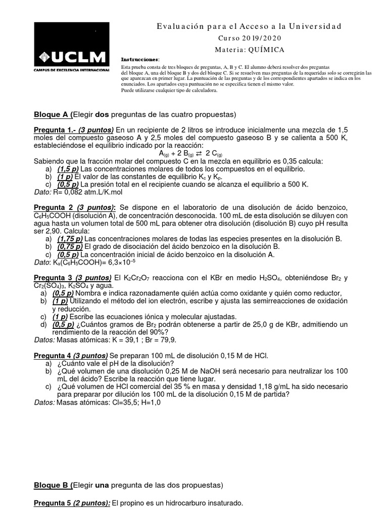 Química Evau Septiembre 2020 Pdf Redox Cloro