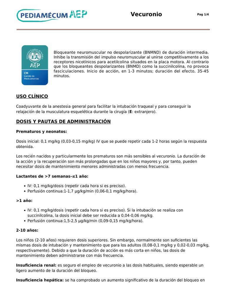 Vecuronio | PDF | Medicina CLINICA | Especialidades Medicas
