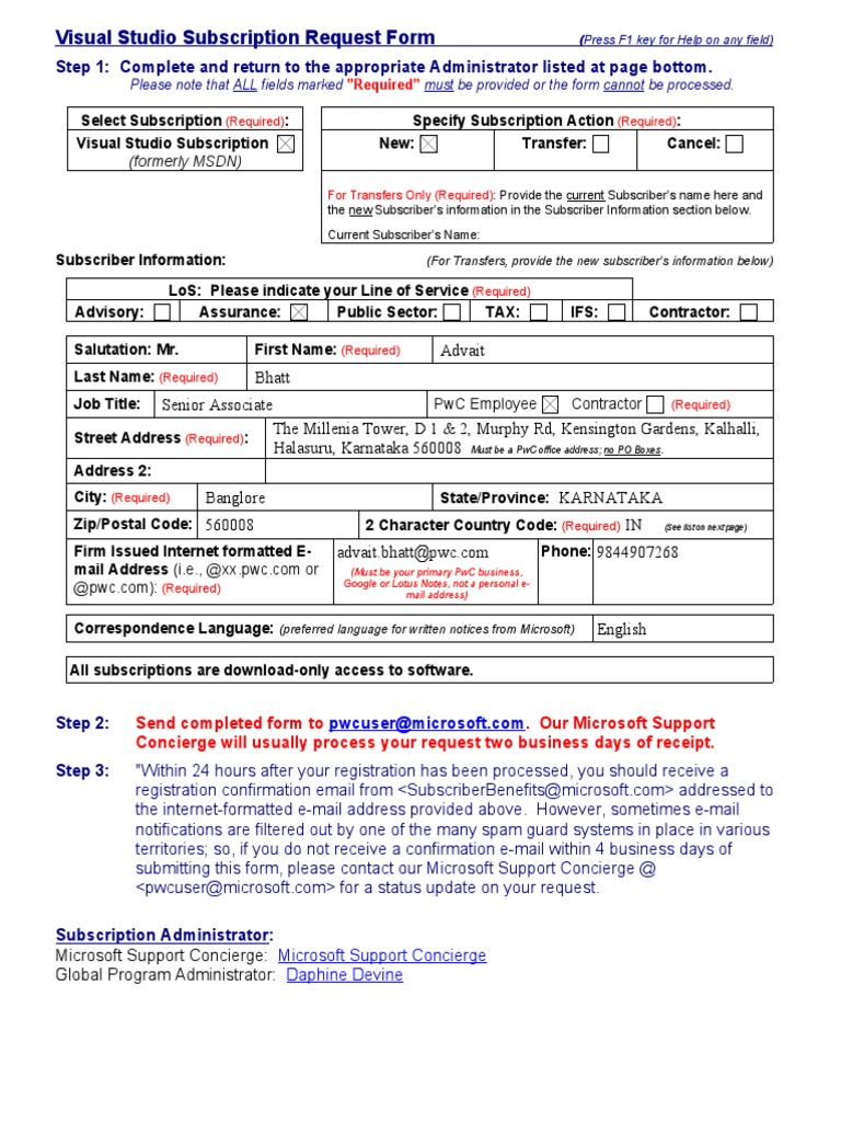 Visual Studio Subscription Enrollment Form | PDF | Subscription ...