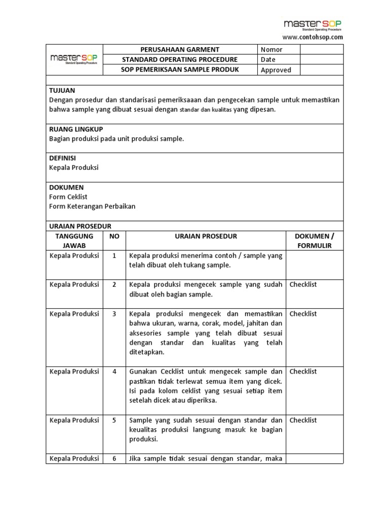 SOP Pemeriksaan Sample Produk Garment | PDF