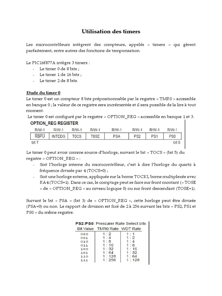 Étude du Timer 0 sur PIC16F877A | PDF | Programmation informatique | Informatique