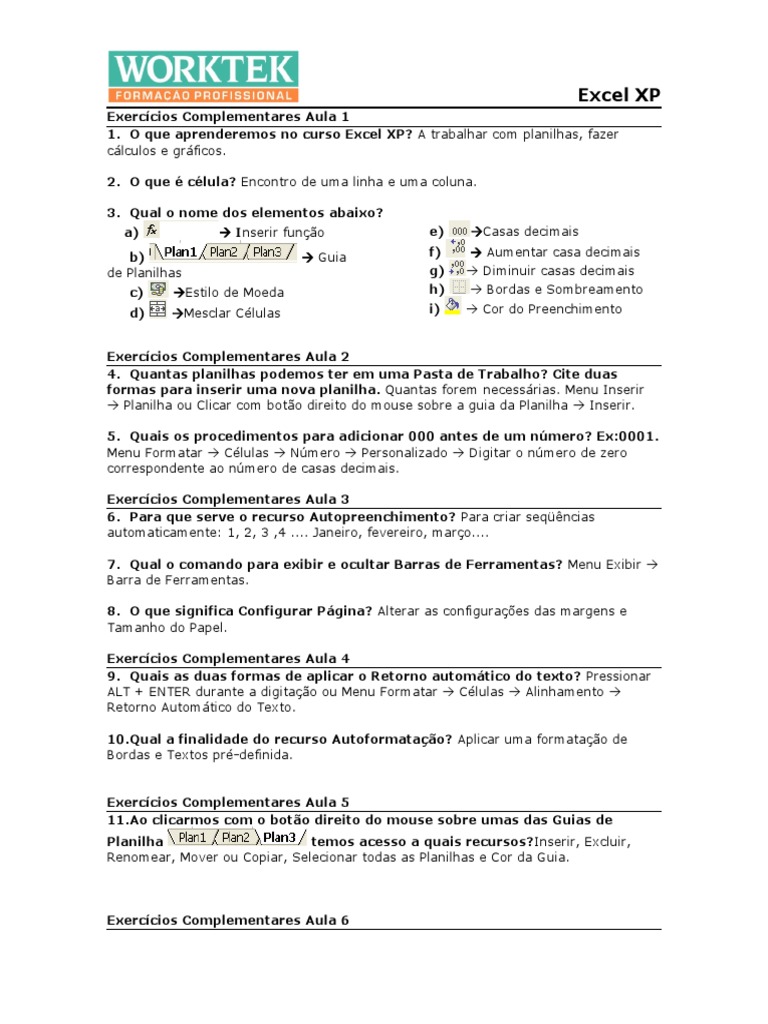 Exercícios Complementares Do Excel Resolvido | PDF | Microsoft Excel | Programas