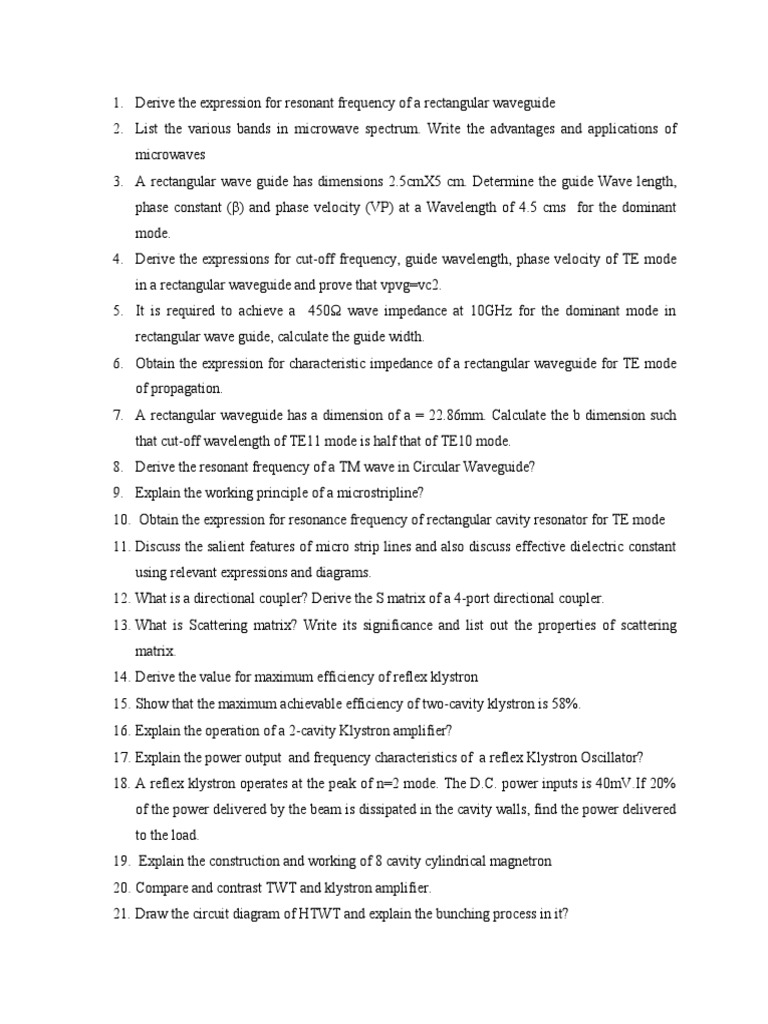 MWE Imp Qs | PDF | Waveguide | Electricity