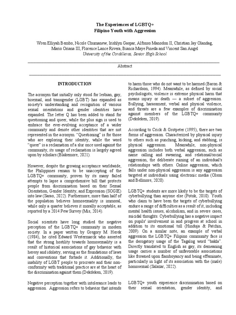 The-Experiences-of-LGBTQ-Filipino-Youth-with-Aggression-Final-Chapter-1-2 (2) | PDF | Lgbt ...
