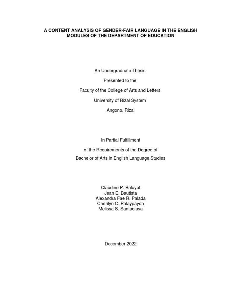 A Content Analysis of Gender-Fair Language in The English Modules of ...