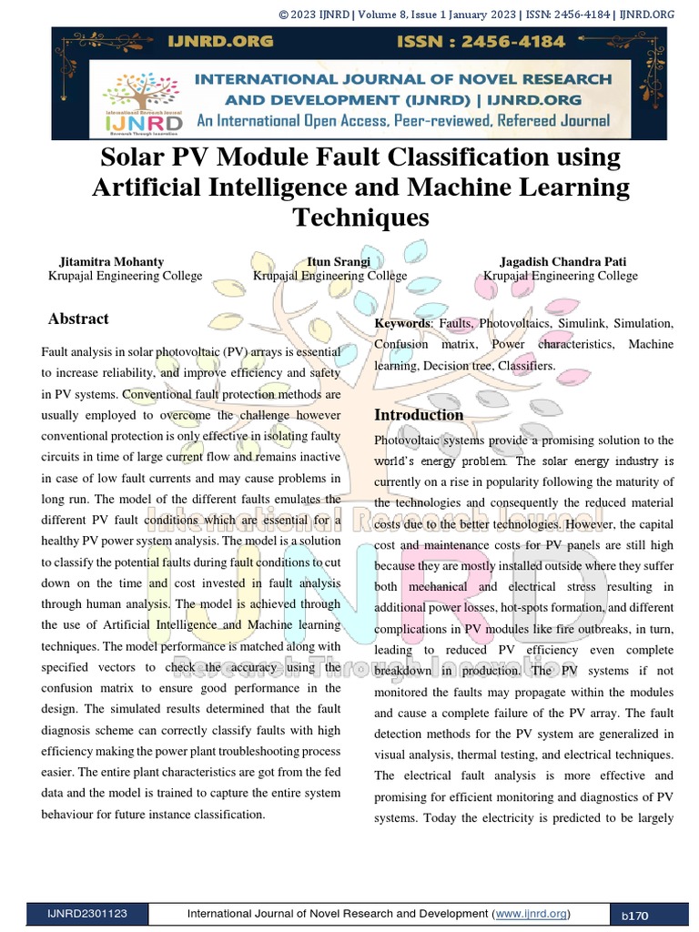 Solar PV Module Fault Classification Using Artificial Intelligence and ... Solar PV Module Fault Classification Using Artificial Intelligence and ...