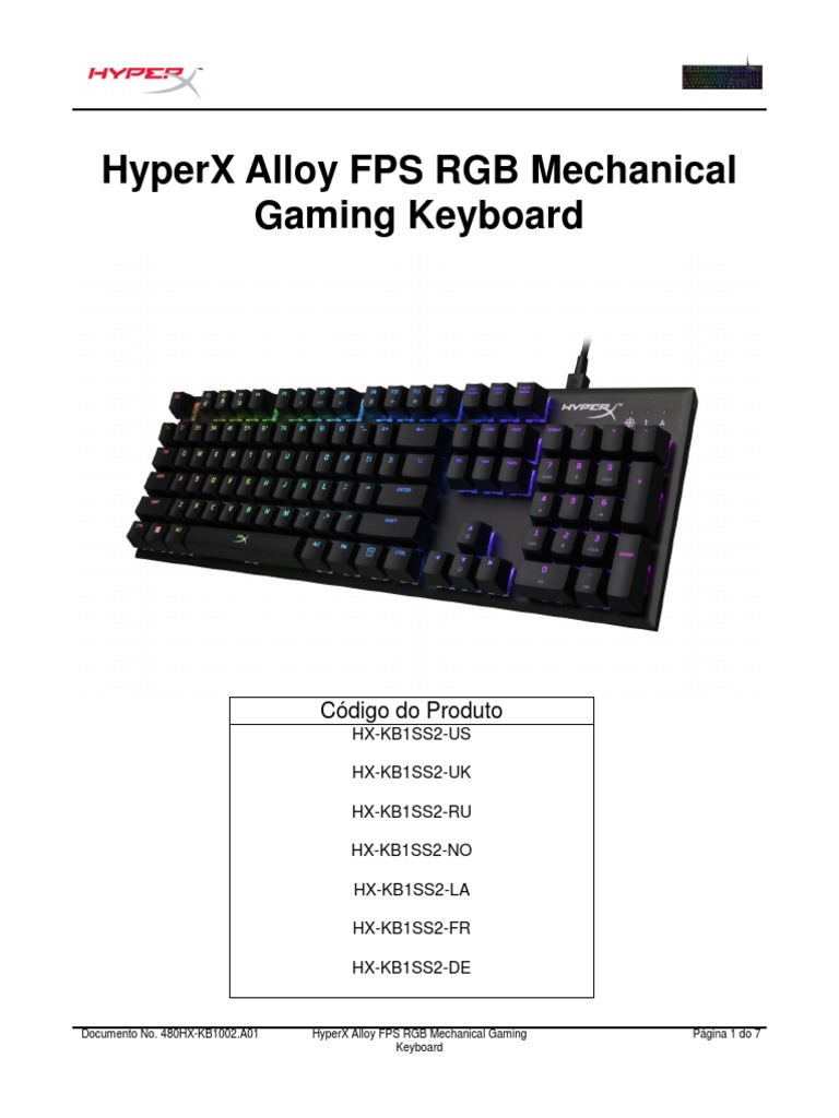 Manual do Teclado HyperX Alloy FPS RGB | PDF | USB | Informática