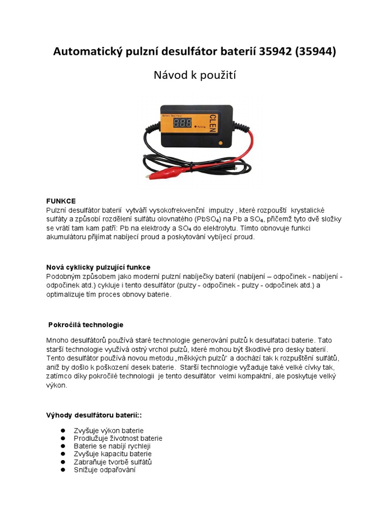 Desulfator Baterií 12V Až 48V - 35942 | PDF
