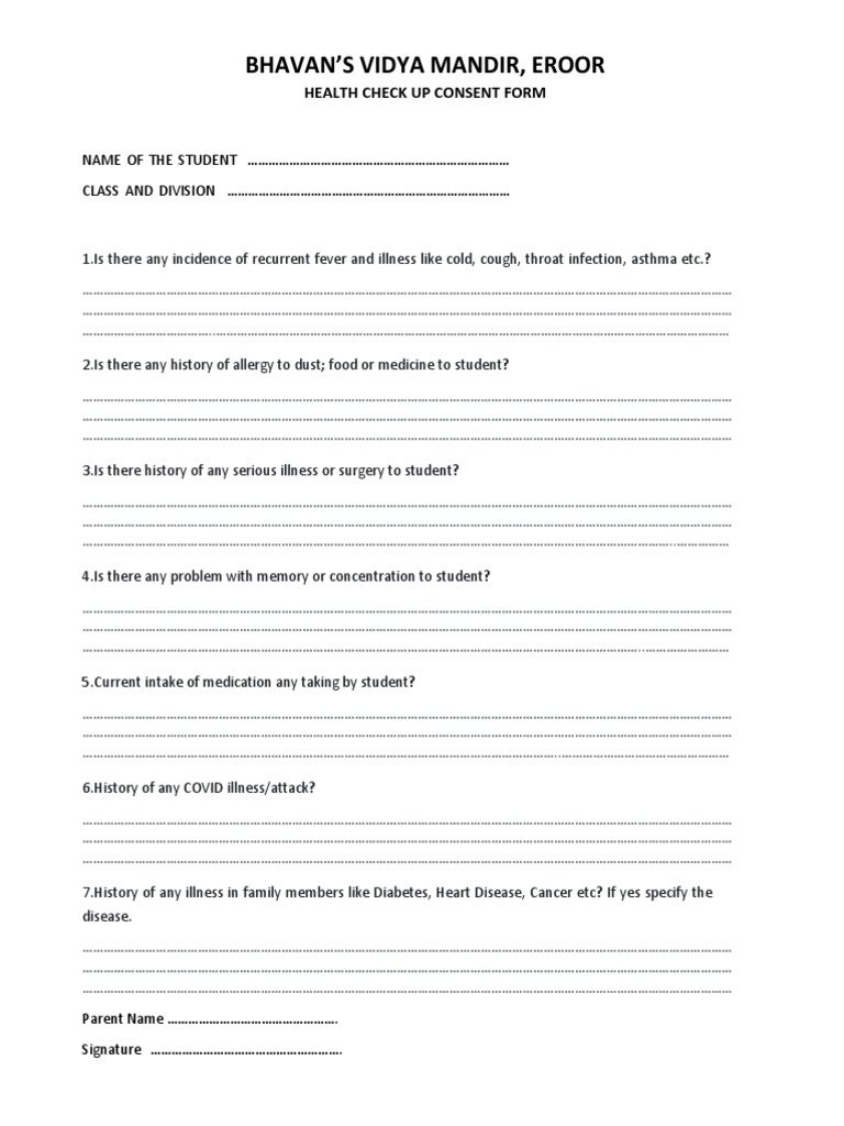 Health Check Up Consent Form | PDF