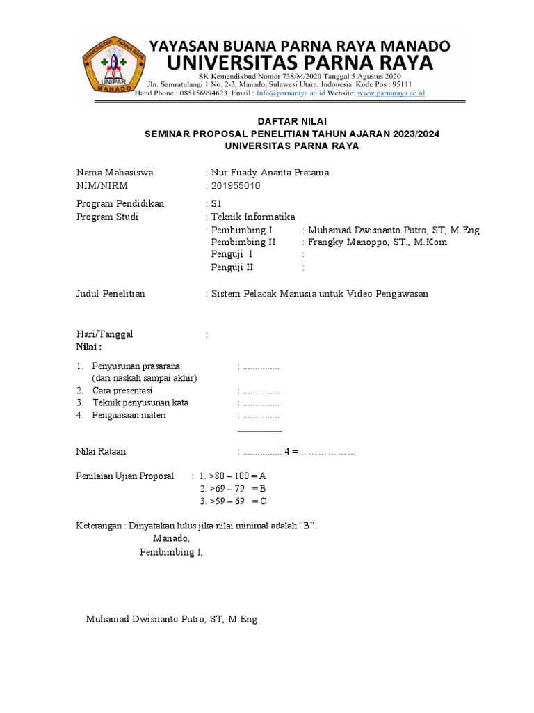 Lembar Penilaian Ujian Proposal | PDF