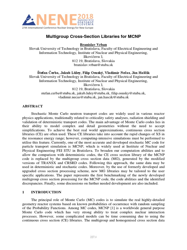 Multigroup Cross-Section Libraries For MCNP | PDF | Monte Carlo Method | Cross Section (Physics)