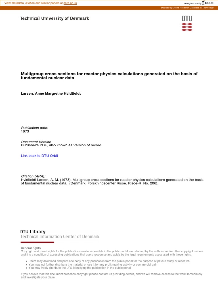 Multigroup Cross Sections For Reactor Physics Calculations Generated On