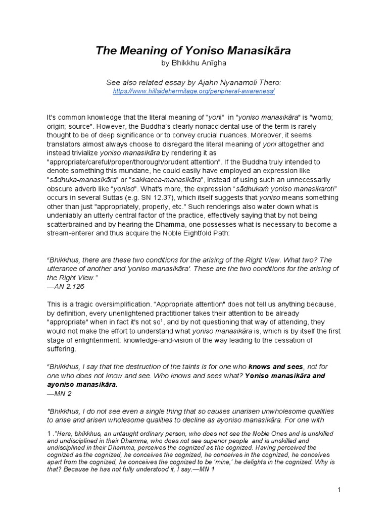 The Meaning of Yoniso Manasikara Bhikkhu Anigha | PDF | Noble Eightfold ...