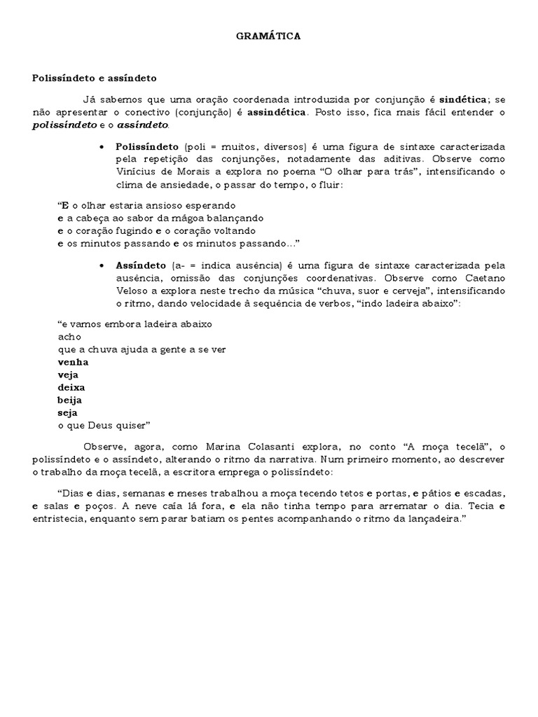 Polissíndeto e Assíndeto na Linguagem | PDF