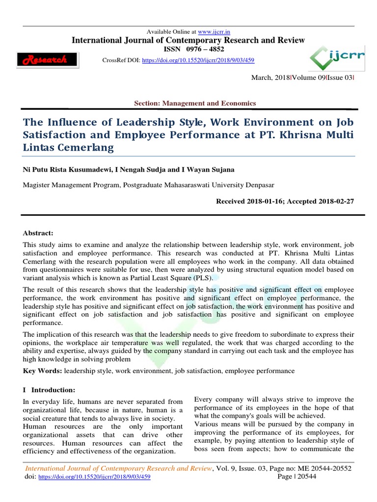 The Influence of Leadership Style Work Environment | PDF | Leadership | Job Satisfaction