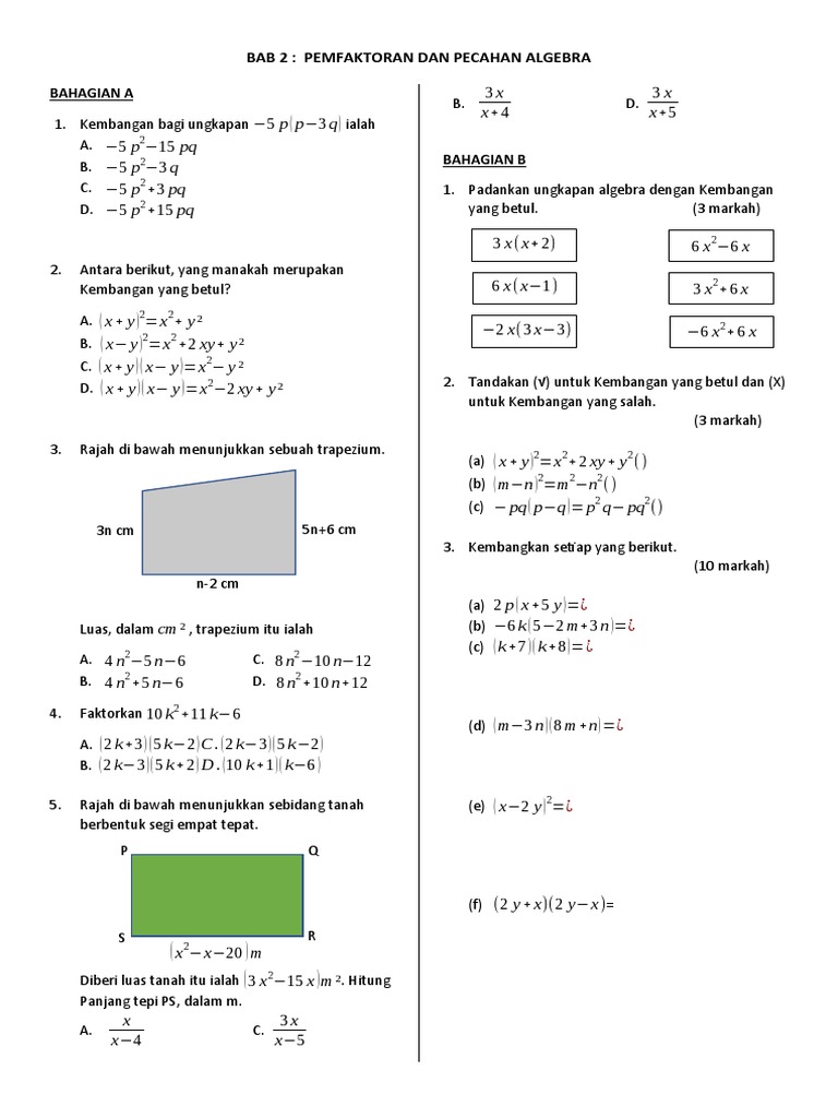 Bab 2-Pemfaktoran Dan Pecahan Algebra | PDF