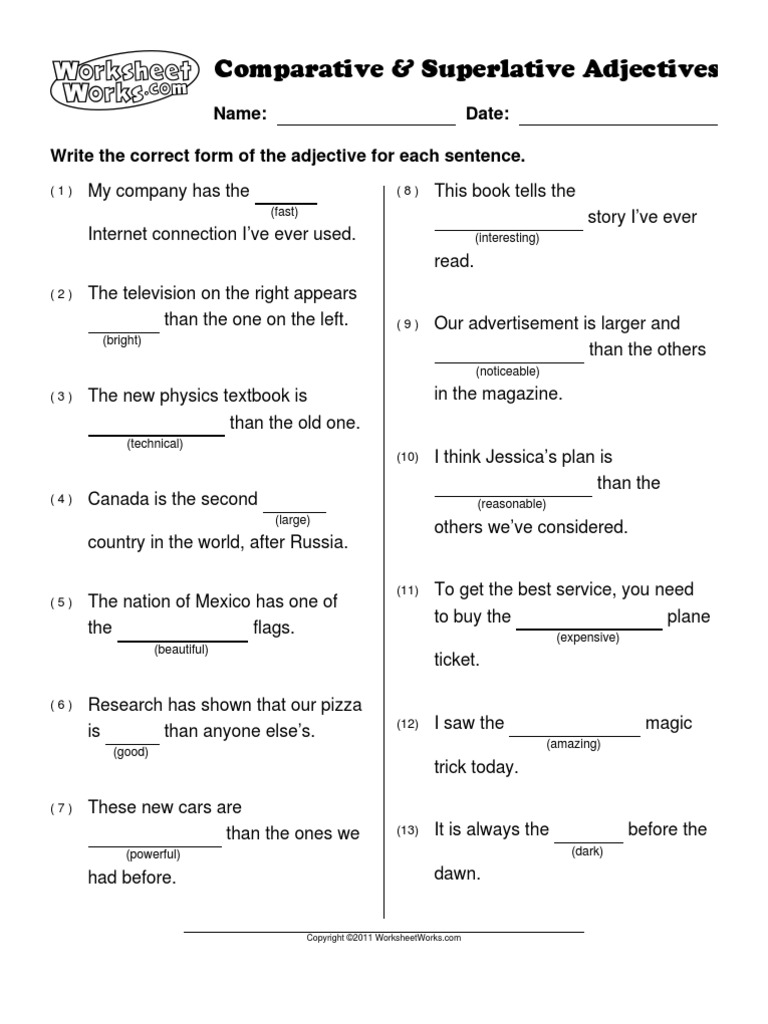 Worksheet Works Comparative and Superlative Adjectives 1 | PDF