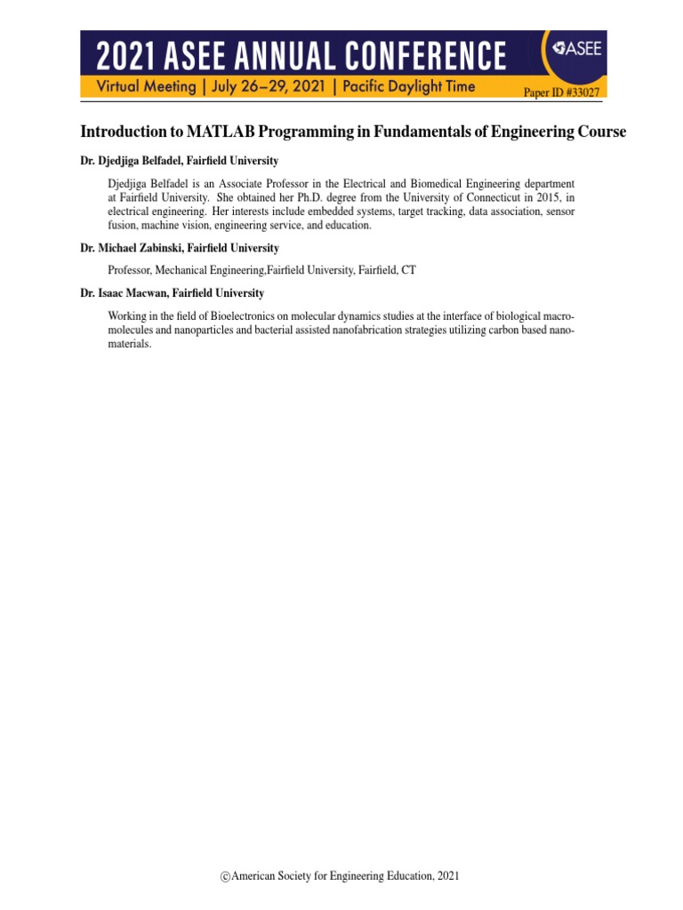Introduction To Matlab Programming in Fundamentals of Engineering ... Introduction To Matlab Programming in Fundamentals of Engineering ...