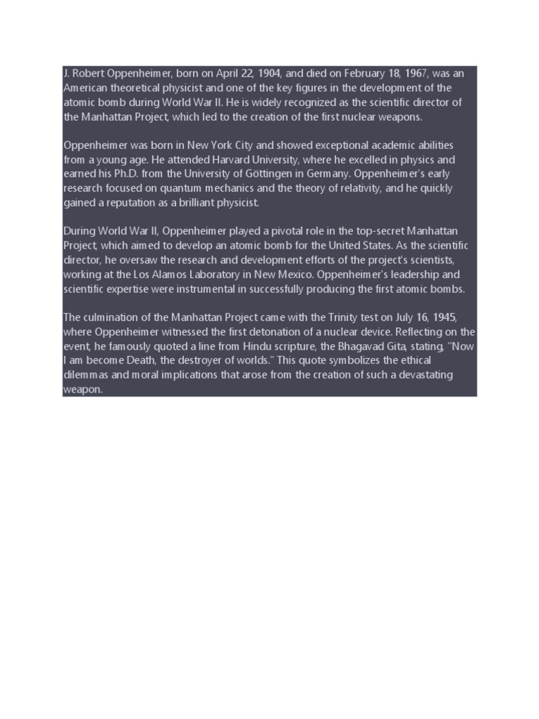 Oppenheimer: Key Figure in Atomic Bomb | PDF | Social Science | History