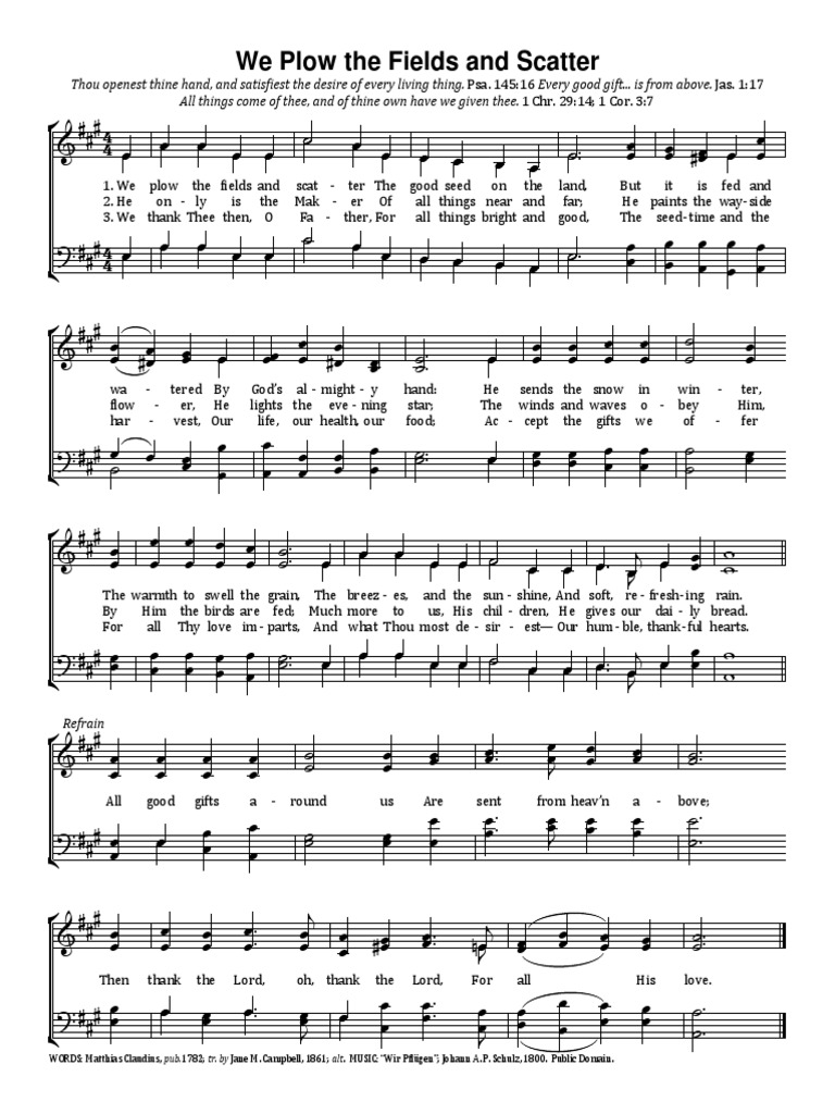 We Plough The Fields and Scatter | PDF | English Christian Hymns | Hymns