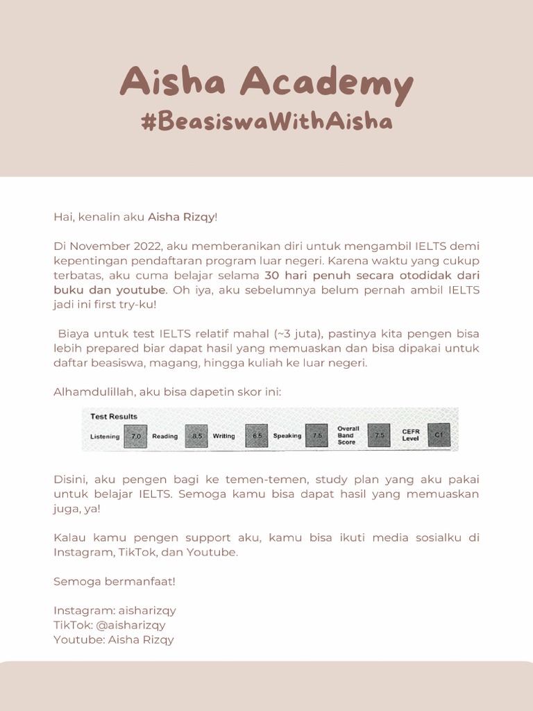 IELTS Study Plan by Aisha Rizqy | PDF