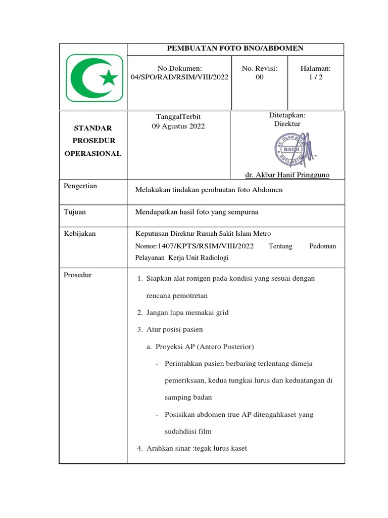 04 Pembuatan Foto Bno (Abdomen) | PDF