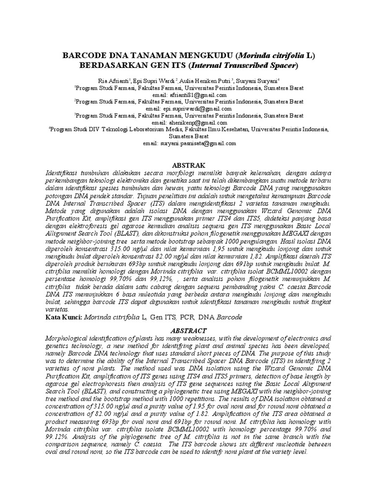 BARCODE DNA PADA TANAMAN MENGKUDU - Revised - Oke | PDF | Kesehatan Holistik