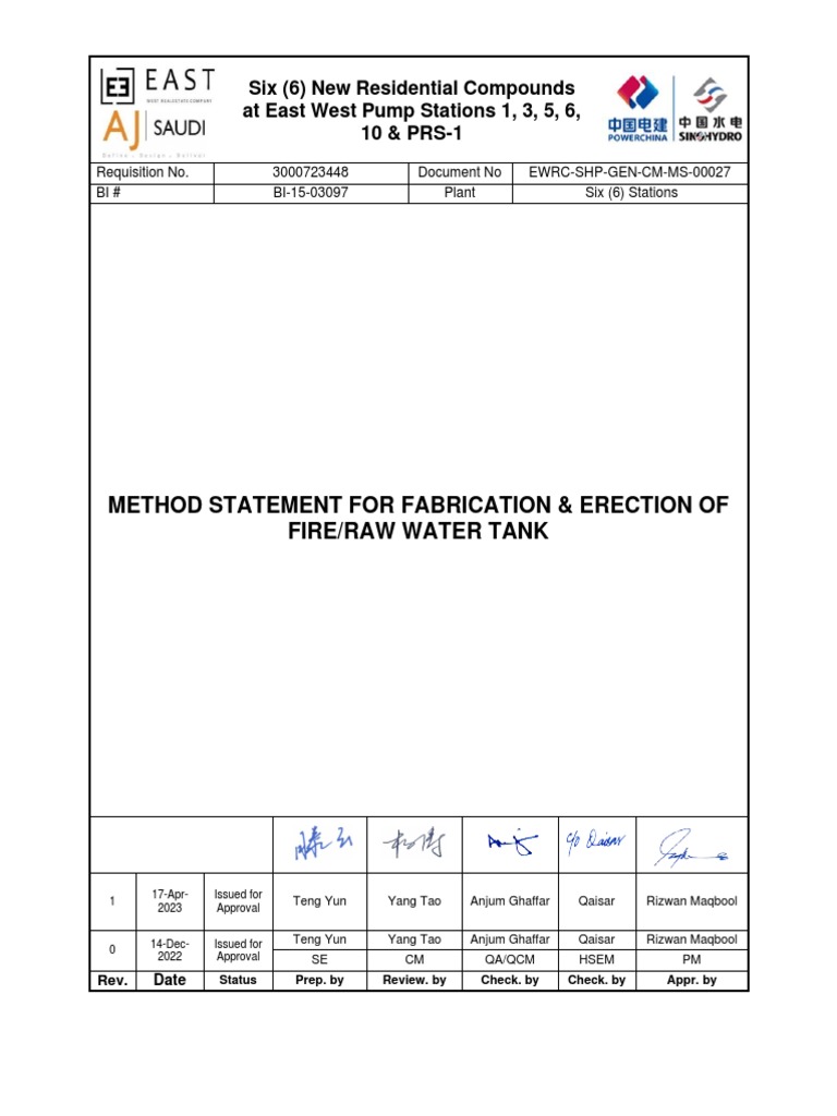 Fire/Raw Water Tank Erection Method | PDF | Corrosion | Paint