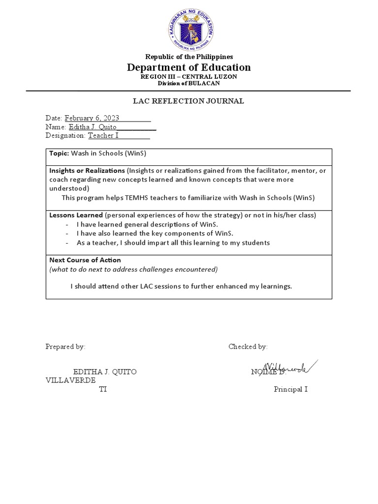 LAC Reflection Journal | PDF | Mentorship | Teachers